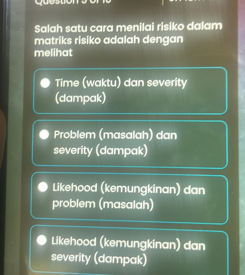 Salah satu cara menilai risiko dalam matriks | StudyX