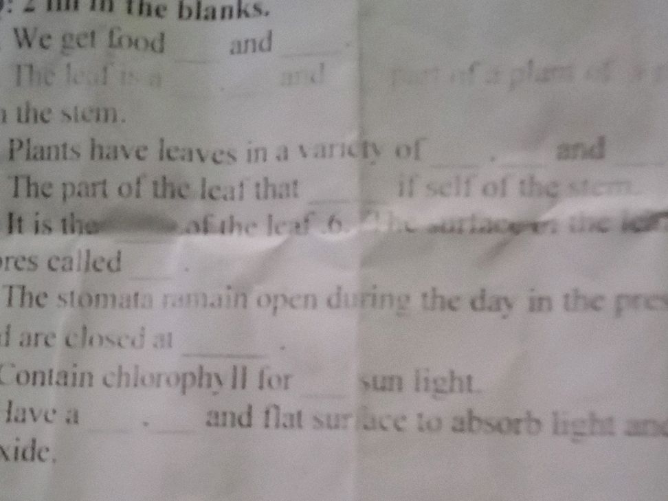 2 fill in the blanks. We get food ____ and | StudyX