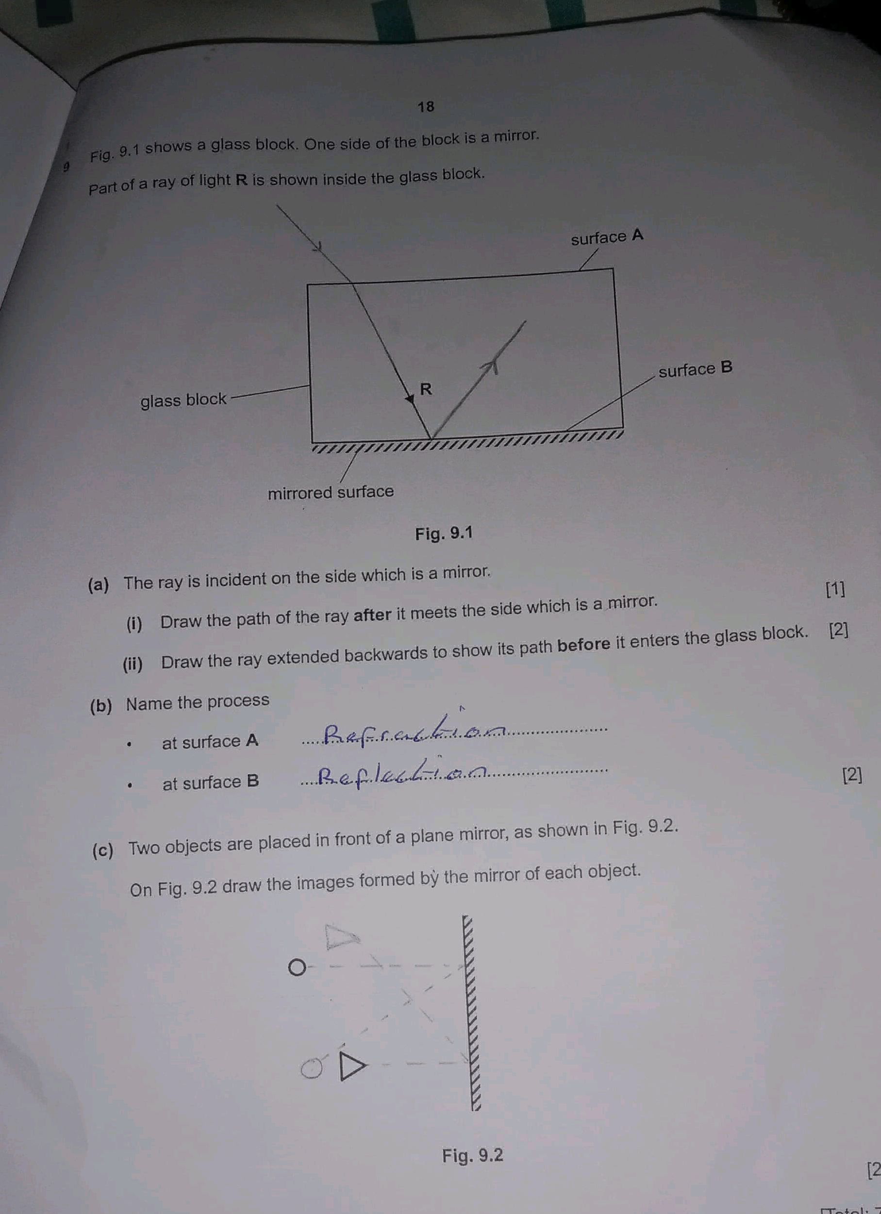 Fig. 9.1 shows a glass block. One side of | StudyX