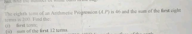 The eighth term of an Arithmetic Progression | StudyX