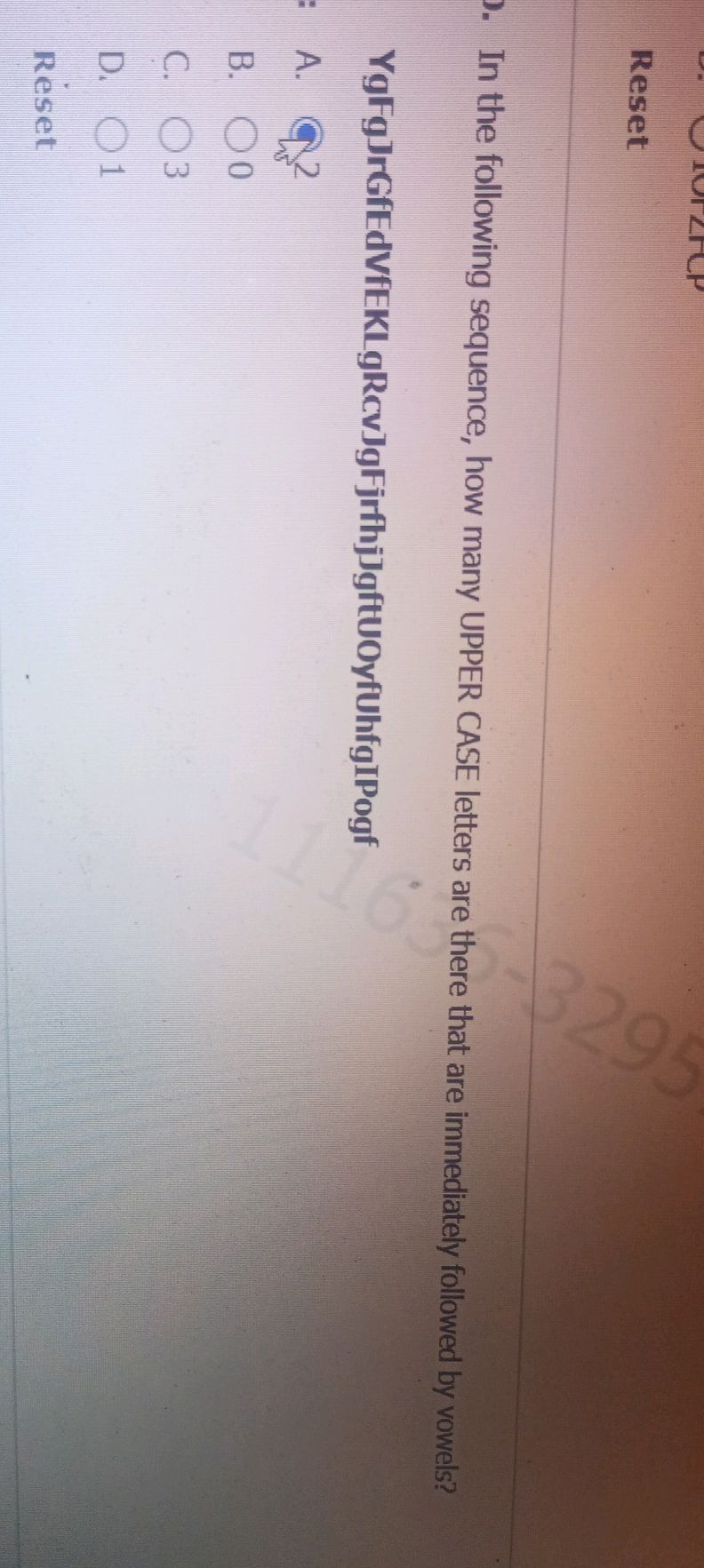 D. In the following sequence, how many UPPER | StudyX