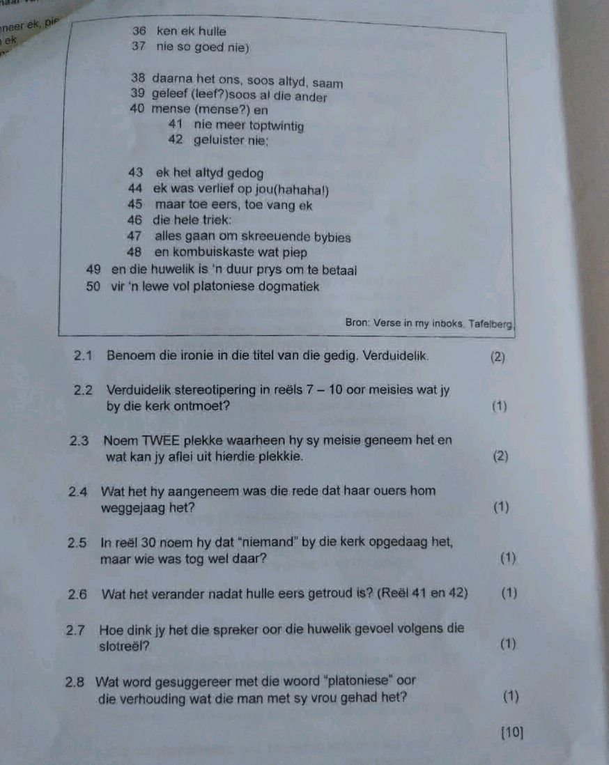 2.1 Benoem die ironie in die titel van die | StudyX