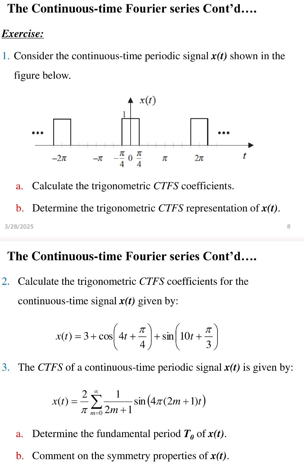 1. Consider the continuous-time periodic | StudyX