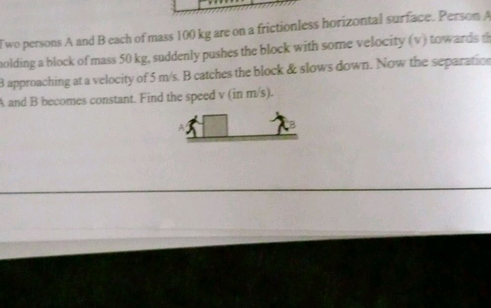Two persons A and B each of mass 100 kg are | StudyX
