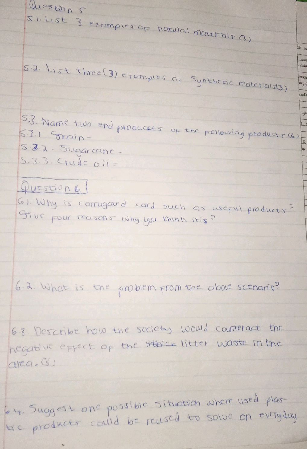 Question 5 5.1. List 3 examples of natural | StudyX