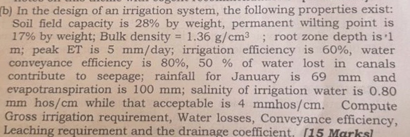 (b) In the design of an irrigation system, | StudyX