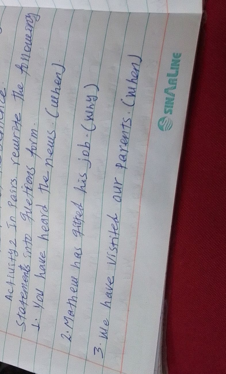 Activity 2 In Pairs. rewrite the following | StudyX