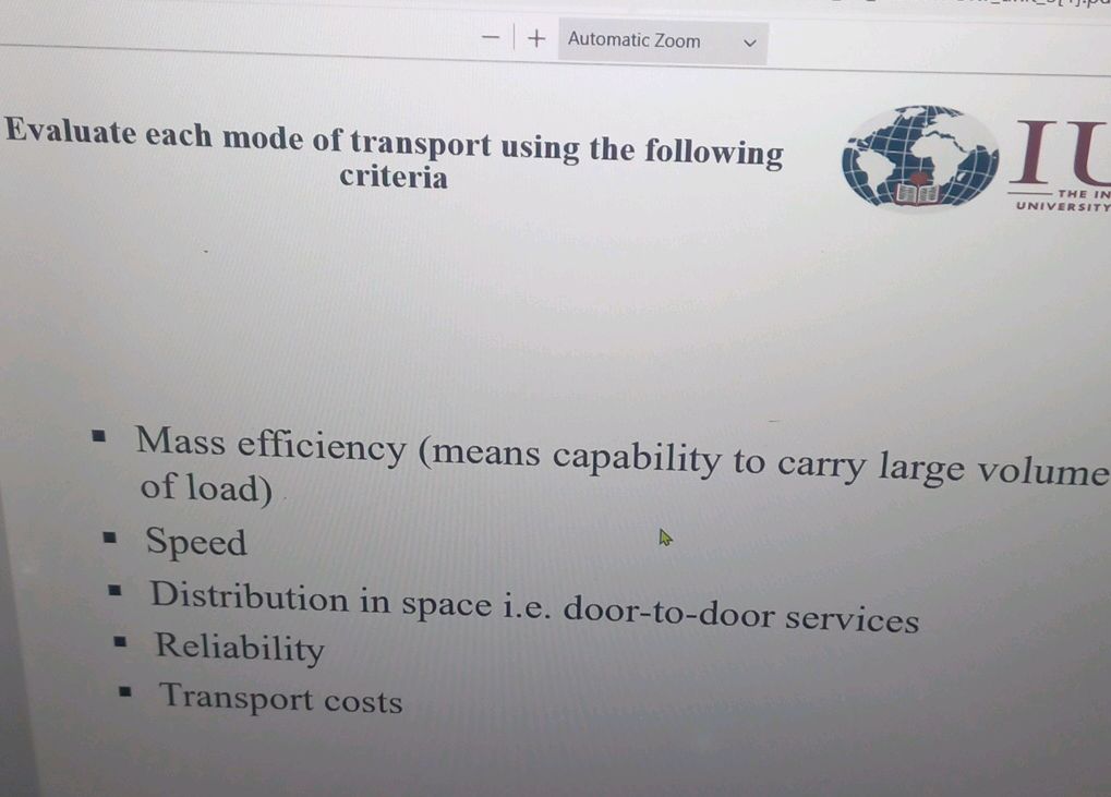 Evaluate each mode of transport using the | StudyX