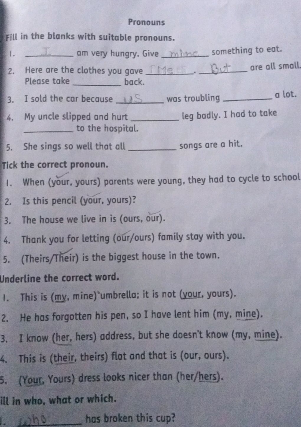 Fill in the blanks with suitable pronouns. | StudyX