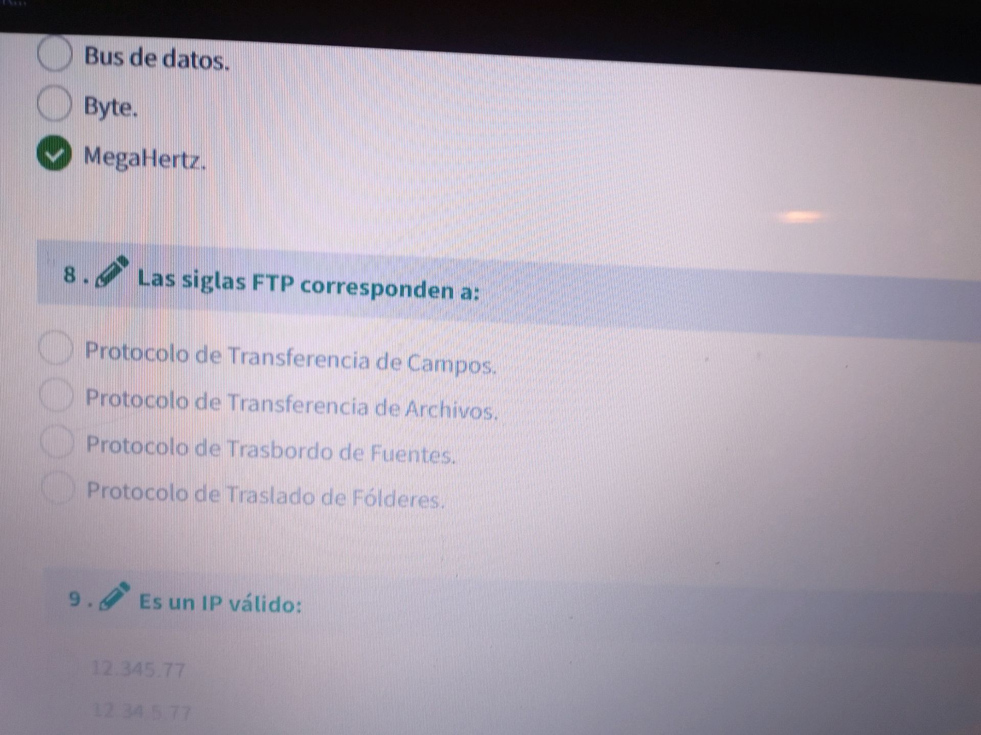 8. Las siglas FTP corresponden a: Protocolo | StudyX