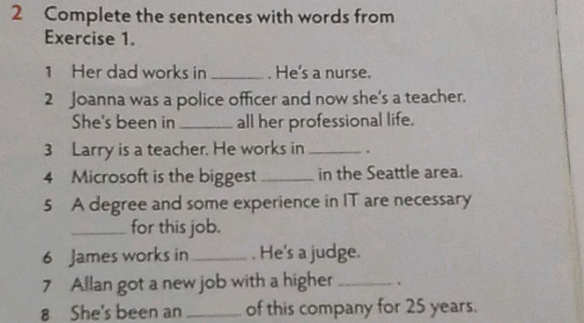 2 Complete the sentences with words from | StudyX