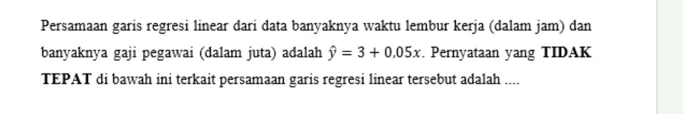 Persamaan garis regresi linear dari data | StudyX