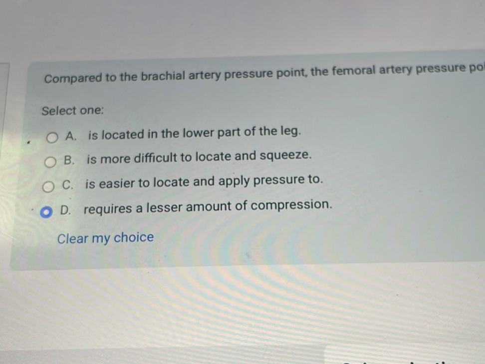 Compared to the brachial artery pressure | StudyX