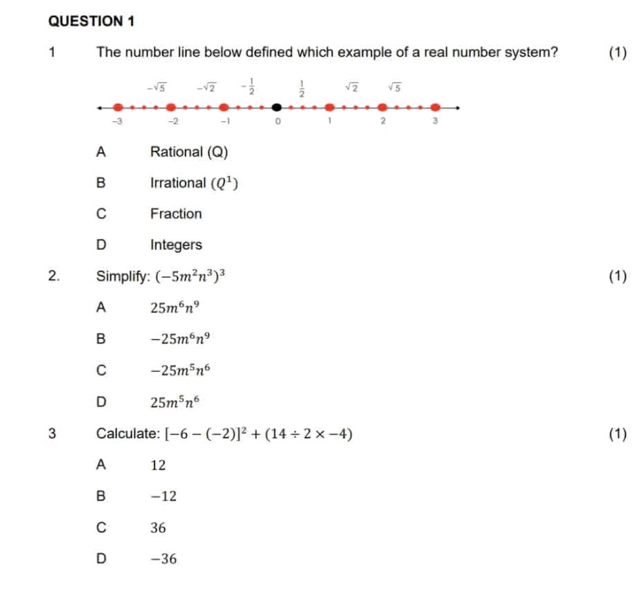 QUESTION 1 1 The number line below defined | StudyX