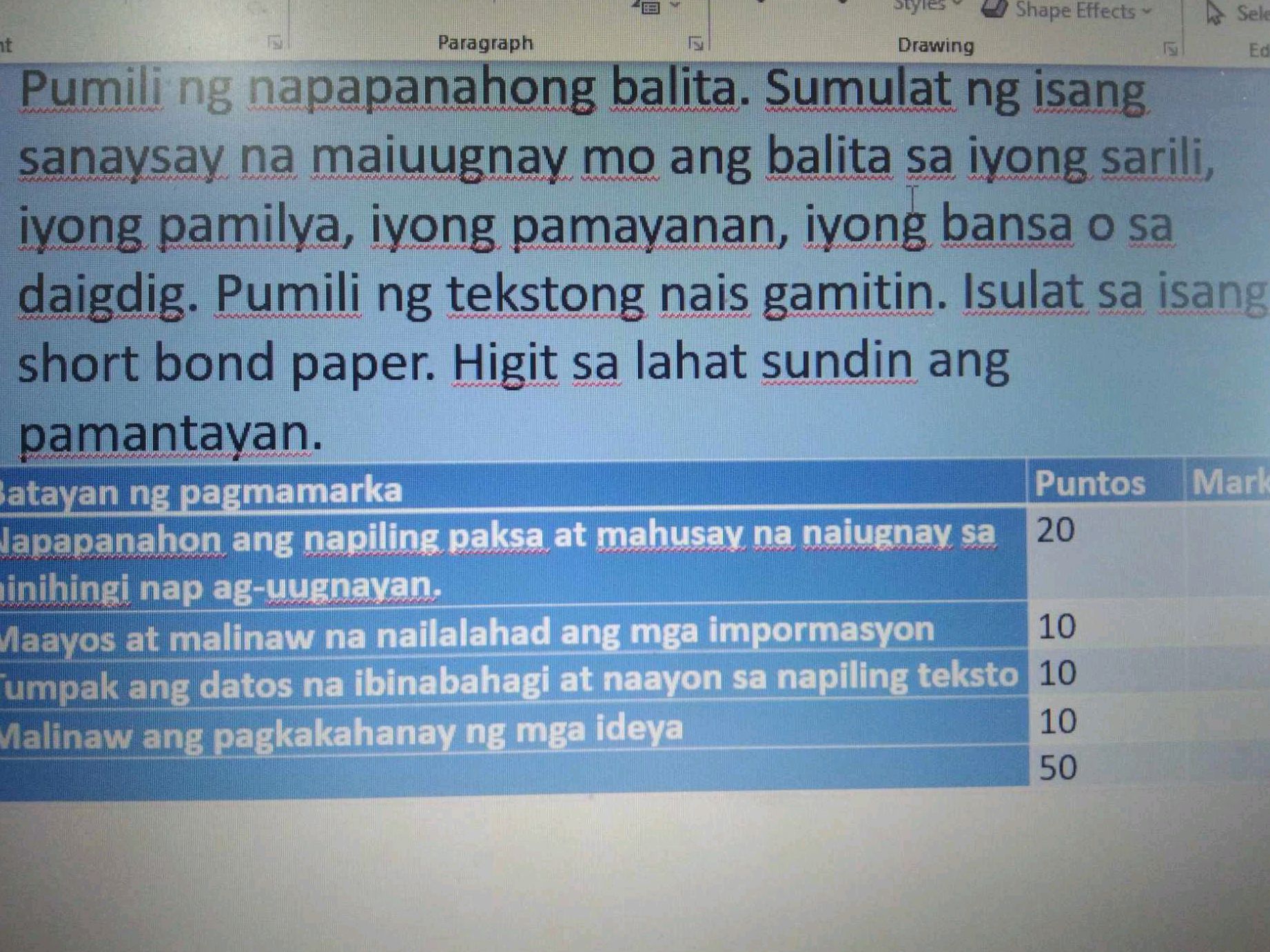 Pumili ng napapanahong balita. Sumulat ng | StudyX