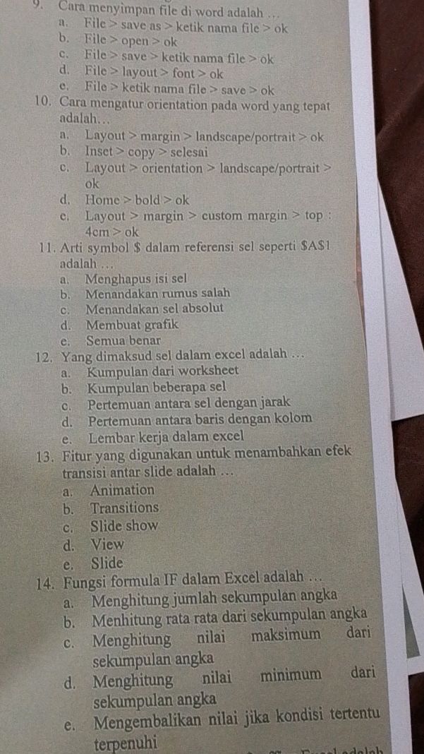 9. Cara menyimpan file di word adalah ... | StudyX