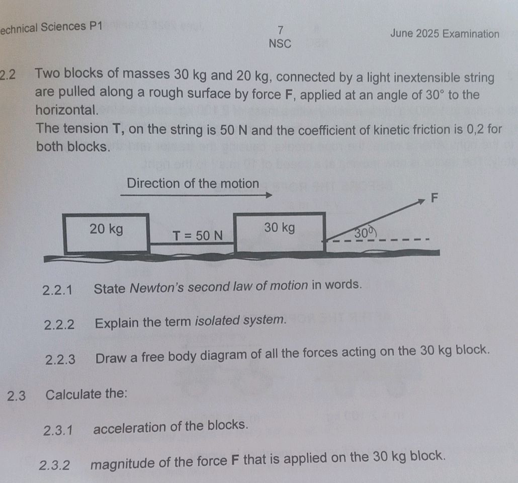2.2 Two blocks of masses 30 kg and 20 kg, | StudyX