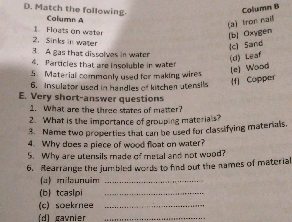 D. Match the following. Column A 1. Floats | StudyX
