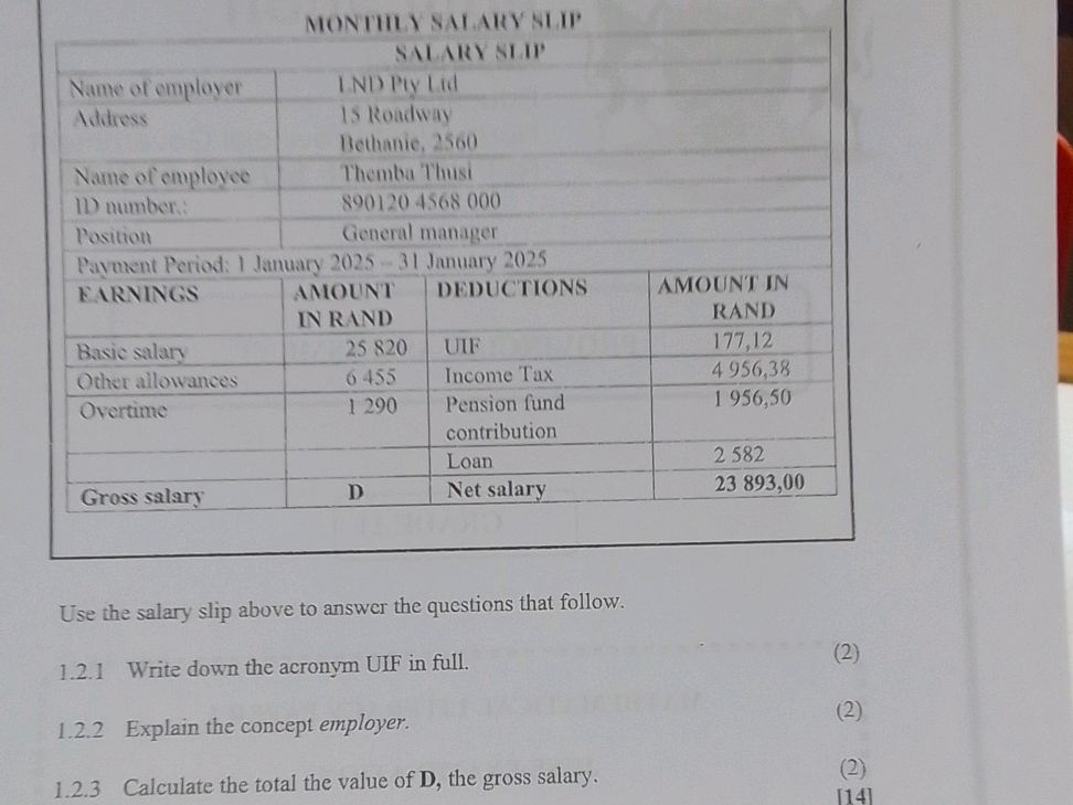 The following table shows a monthly salary | StudyX
