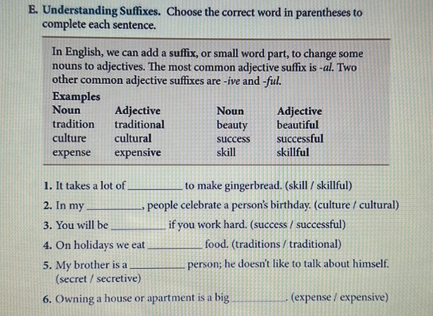 E. Understanding Suffixes. Choose the | StudyX
