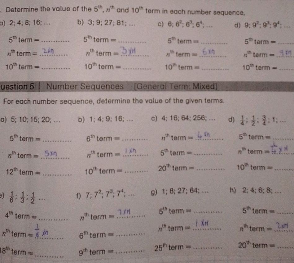 Determine the value of the 5th, nth and 10th | StudyX