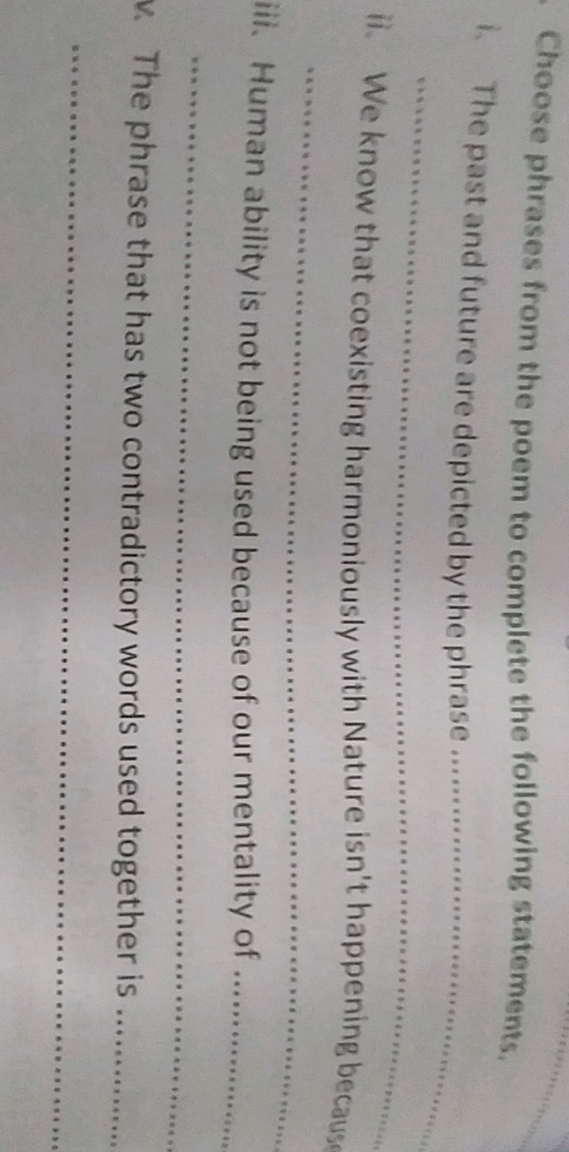 Choose phrases from the poem to complete the | StudyX