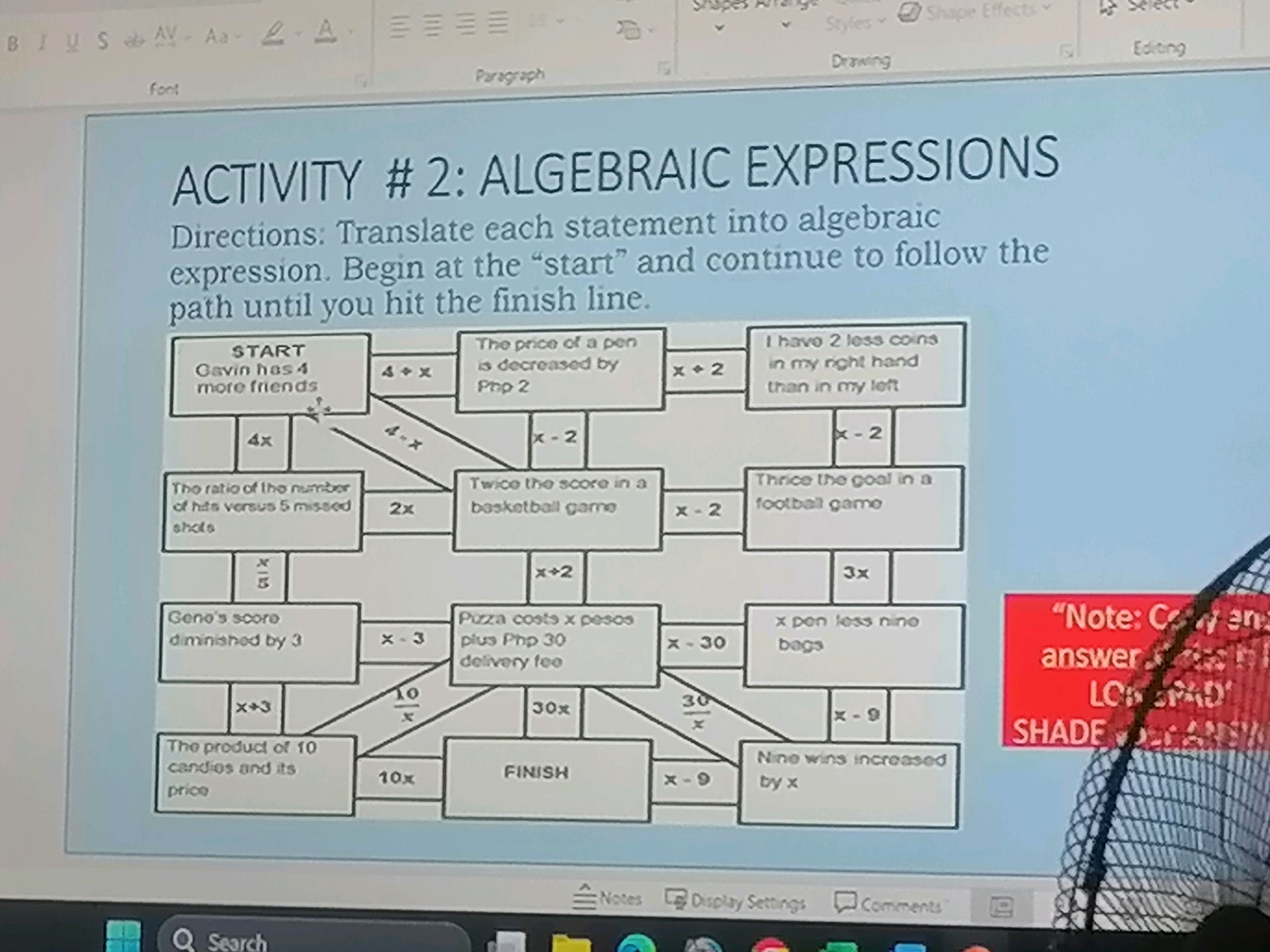 ACTIVITY #2: ALGEBRAIC EXPRESSIONS | StudyX