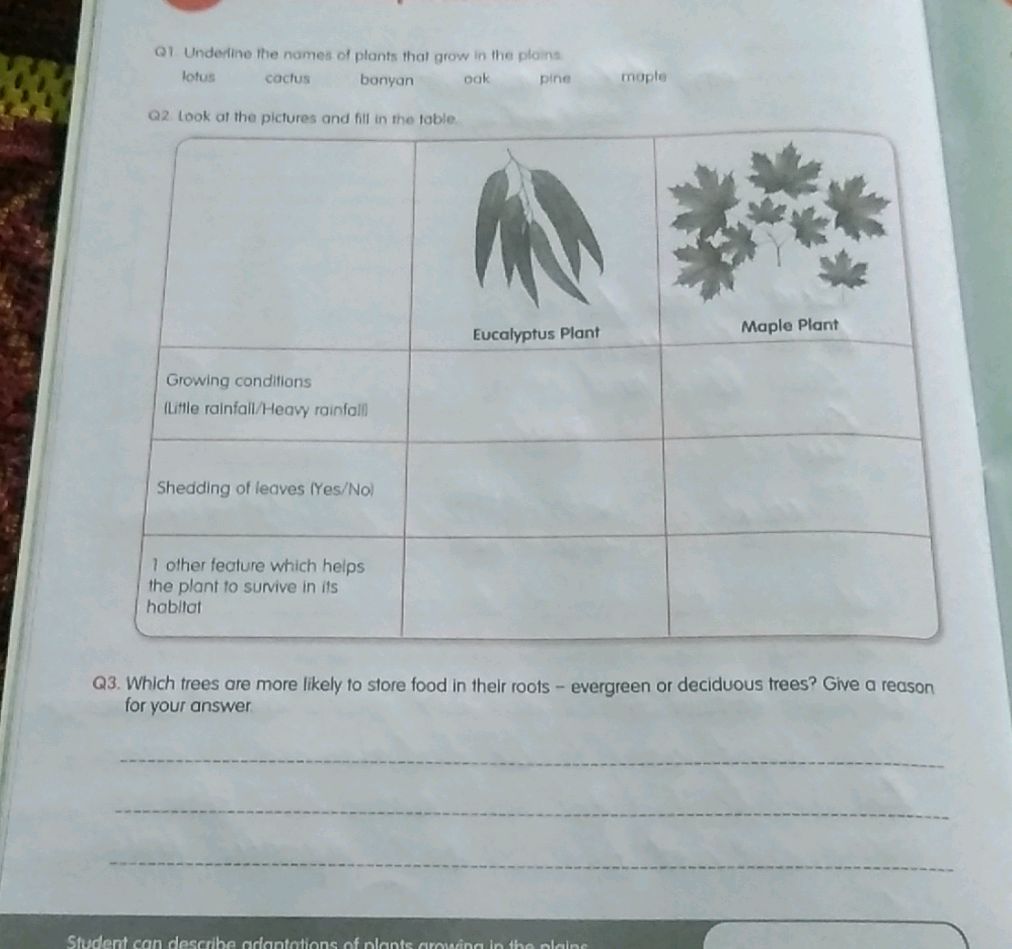 Q1. Underline the names of plants that grow | StudyX