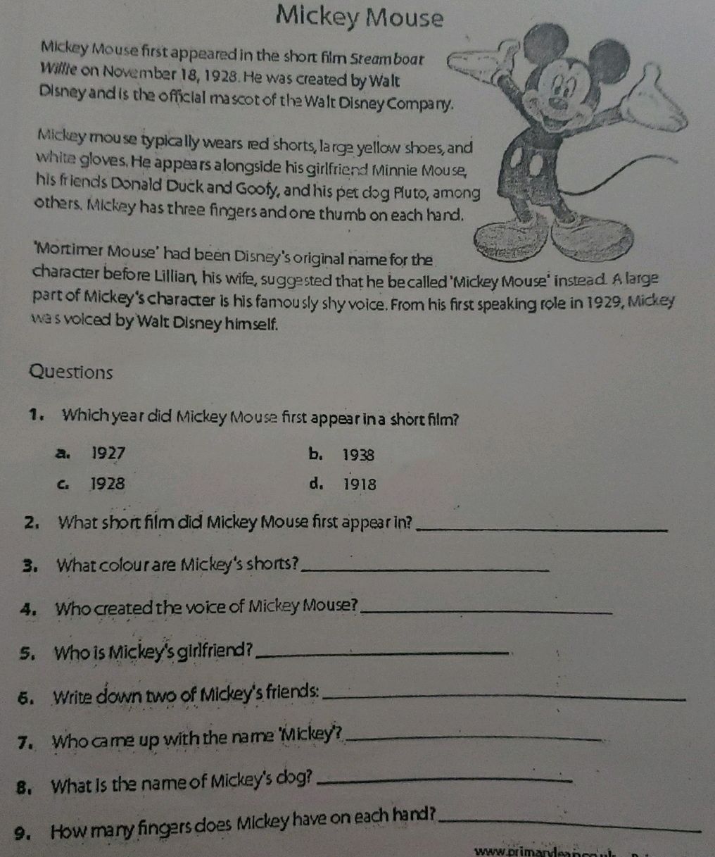 1. Which year did Mickey Mouse first appear | StudyX
