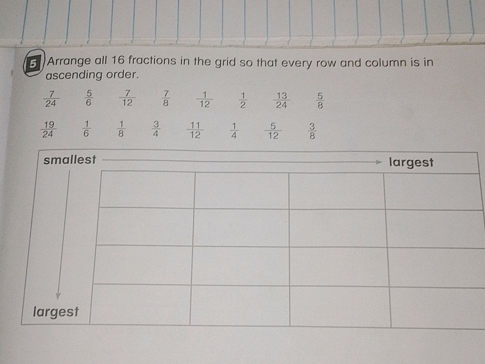 Arrange all 16 fractions in the grid so that | StudyX