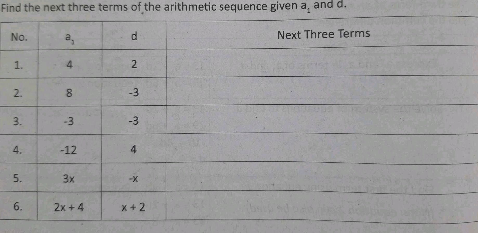 Find the next three terms of the arithmetic | StudyX
