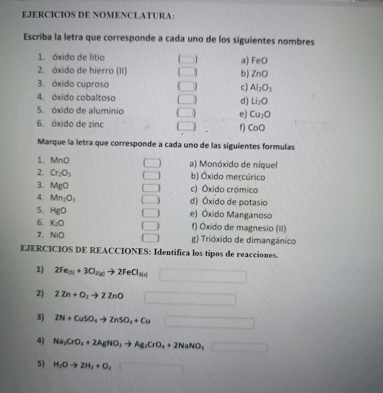 EJERCICIOS DE NOMENCLATURA: Escriba la letra | StudyX