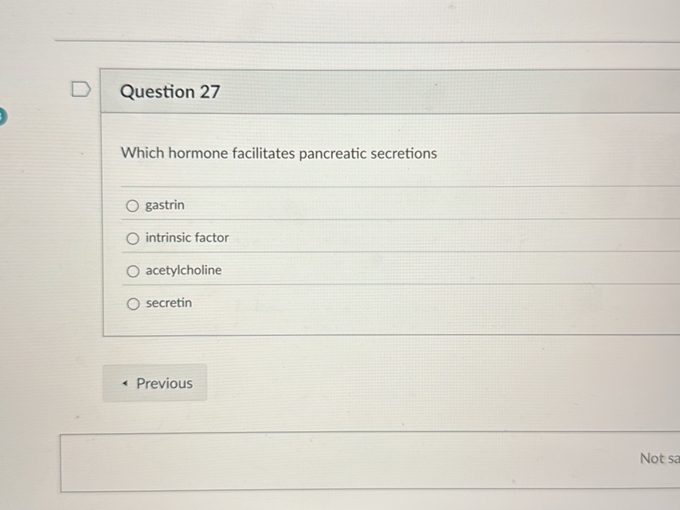 Which hormone facilitates pancreatic | StudyX