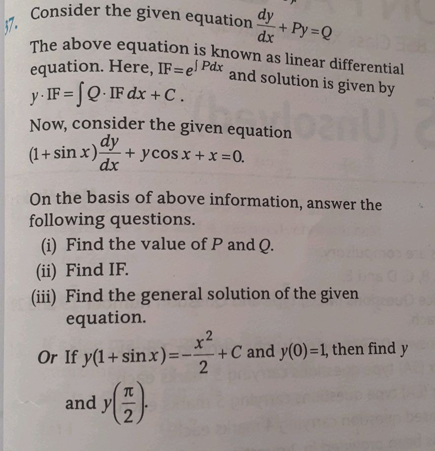 Consider the given equation $ {dy}{dx} + Py | StudyX