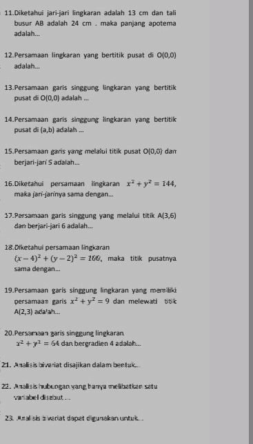 11. Diketahui jari-jari lingkaran adalah 13 | StudyX