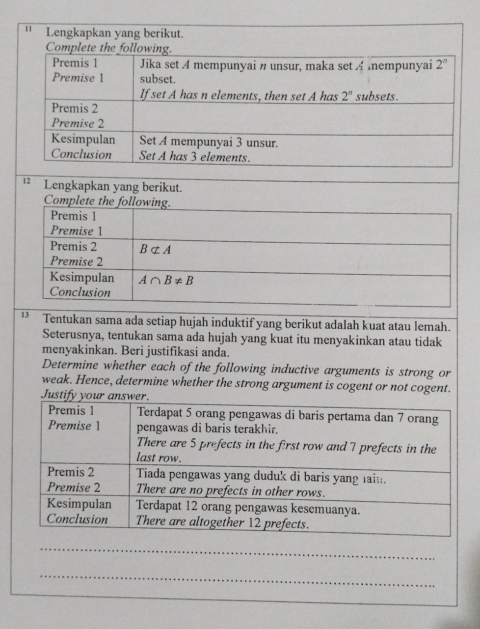 11 Lengkapkan yang berikut. Complete the | StudyX