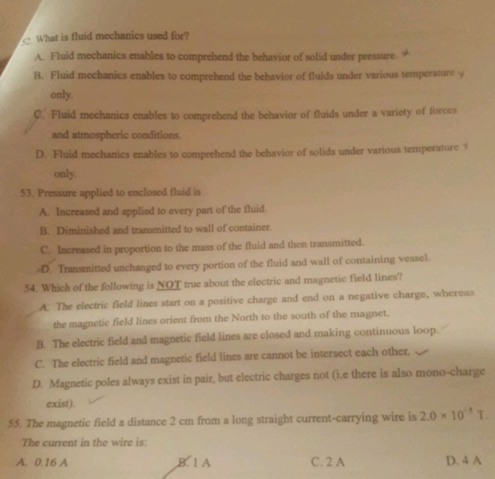52. What is fluid mechanics used for? A. | StudyX