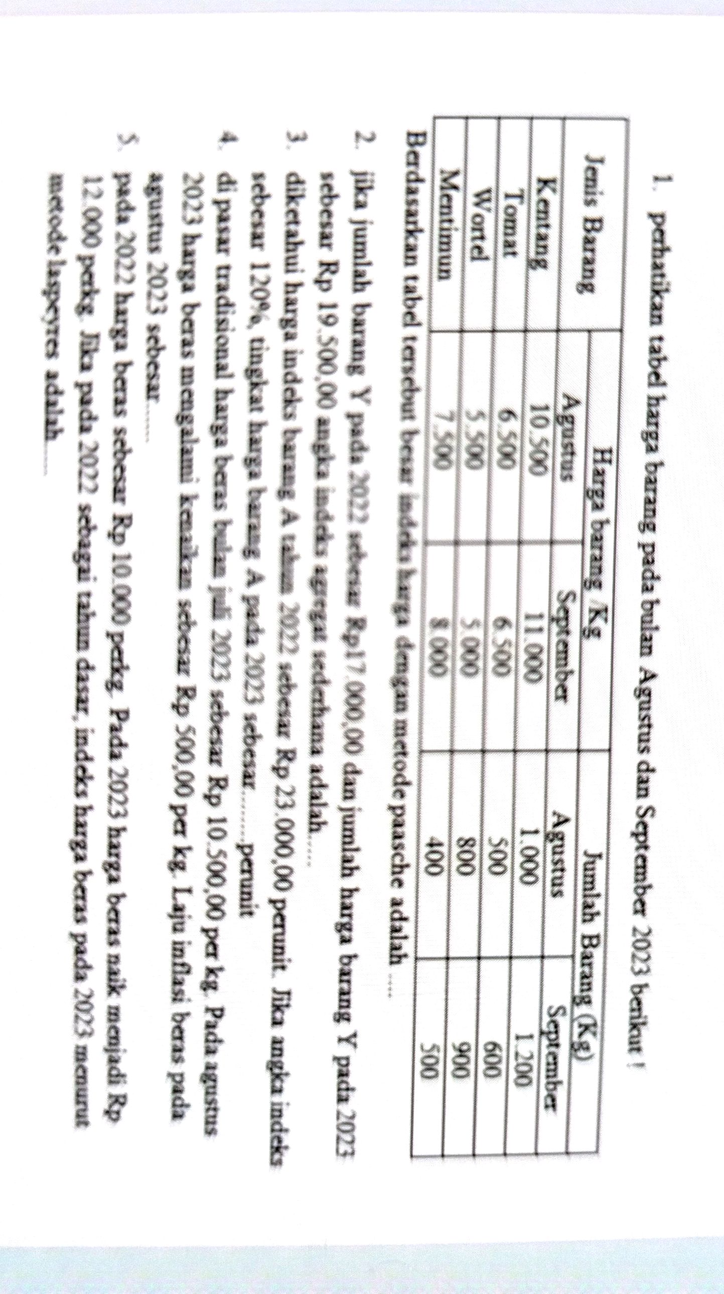 1. perhatikan tabel harga barang pada bulan | StudyX