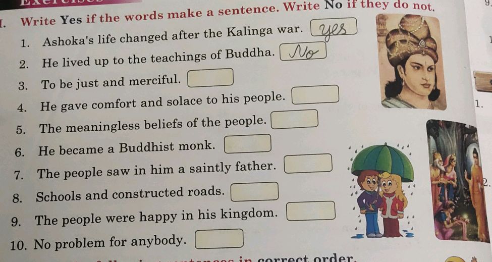 I. Write Yes if the words make a sentence. | StudyX