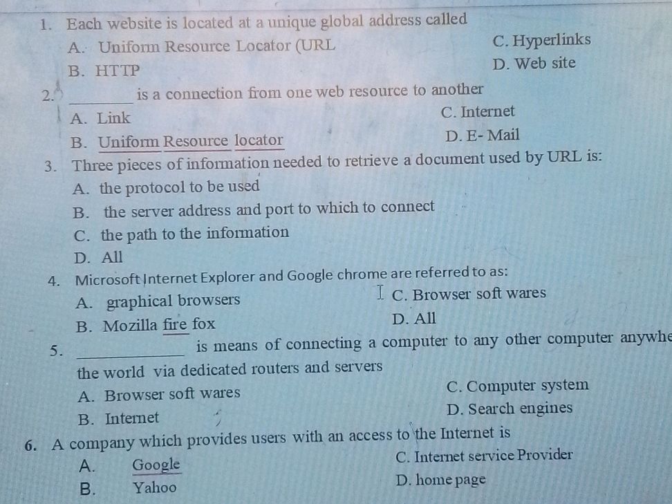 1. Each website is located at a unique | StudyX