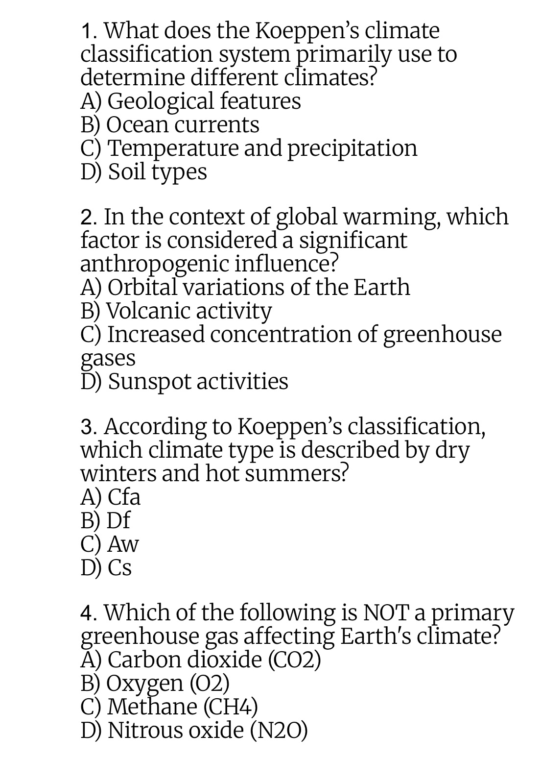 1. What does the Koeppen's climate | StudyX