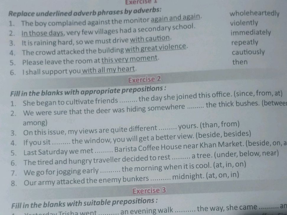 Exercise 1 Replace underlined adverb phrases | StudyX