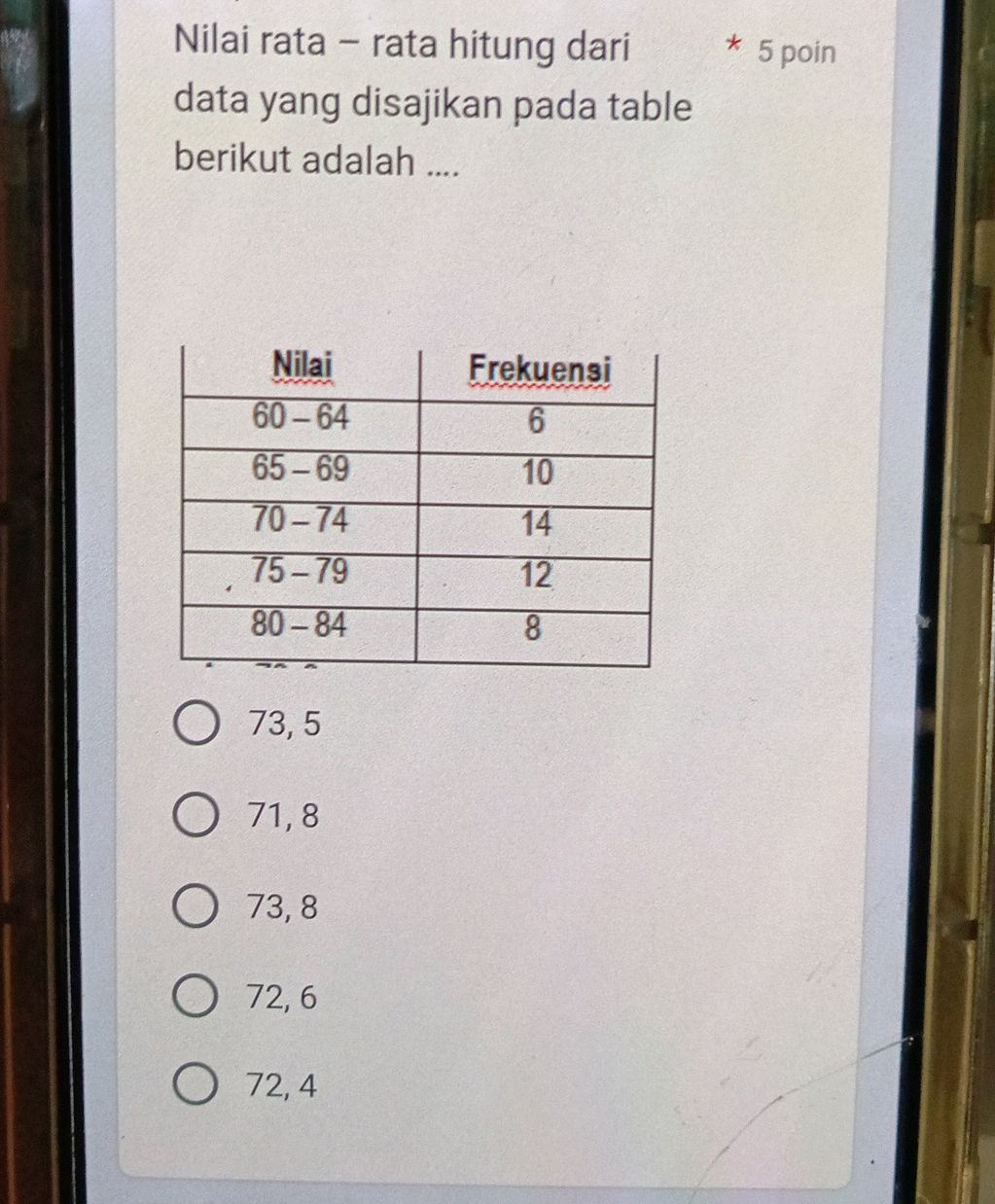 Nilai rata - rata hitung dari data yang | StudyX