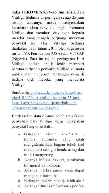 Berdasarkan data di atas, salah satu faktor | StudyX