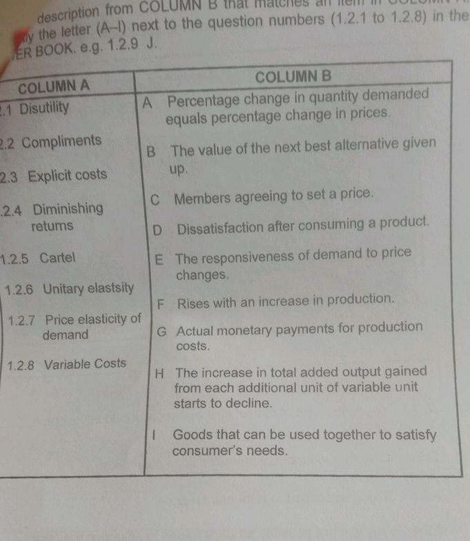 Match the descriptions from COLUMN B that | StudyX