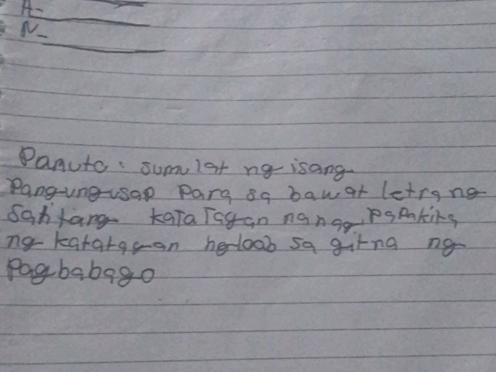 Panuto: sumulat ng isang Pangungusap Para sa | StudyX