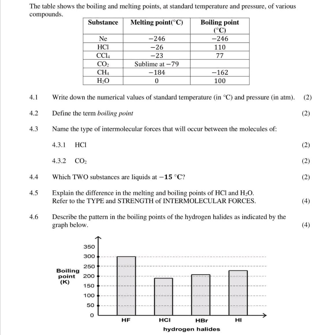 The table shows the boiling and melting | StudyX
