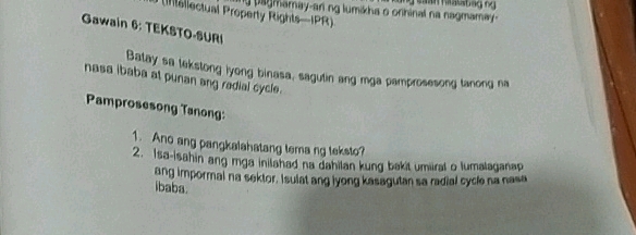 Gawain 6 TEKsTo-suRI Batay sa lakstong | StudyX