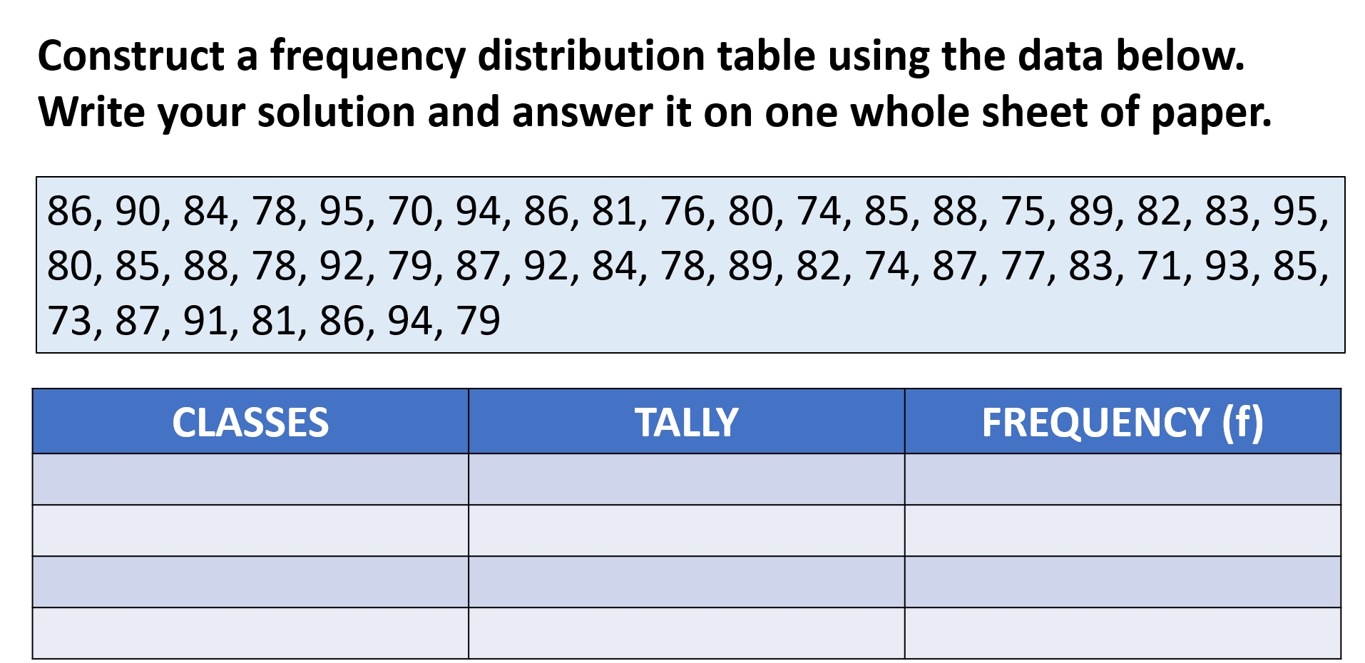 Construct a frequency distribution table | StudyX