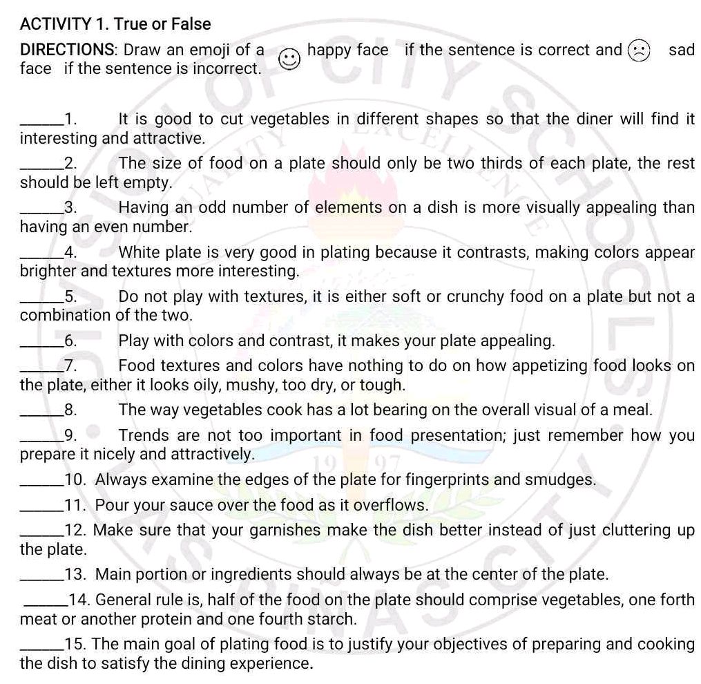 ACTIVITY 1 True or False DIRECTIONS Draw an | StudyX